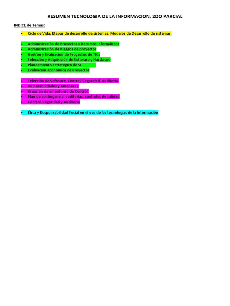 2do Parcial - RESUMEN TECNOLOGIA DE LA INFORMACION | PDF | La seguridad informática | Seguridad
