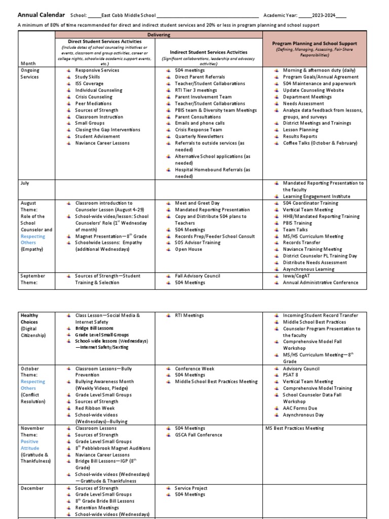 Annual Calendar - 2023-2024 | Download Free PDF | School Counselor ...