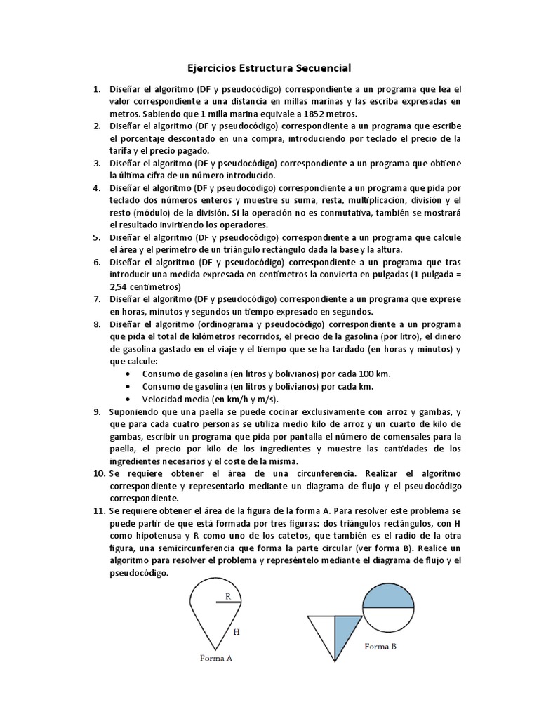 Practica 2 - Ejercicios Algoritmos-Estructura Secuencial | PDF | Algoritmos