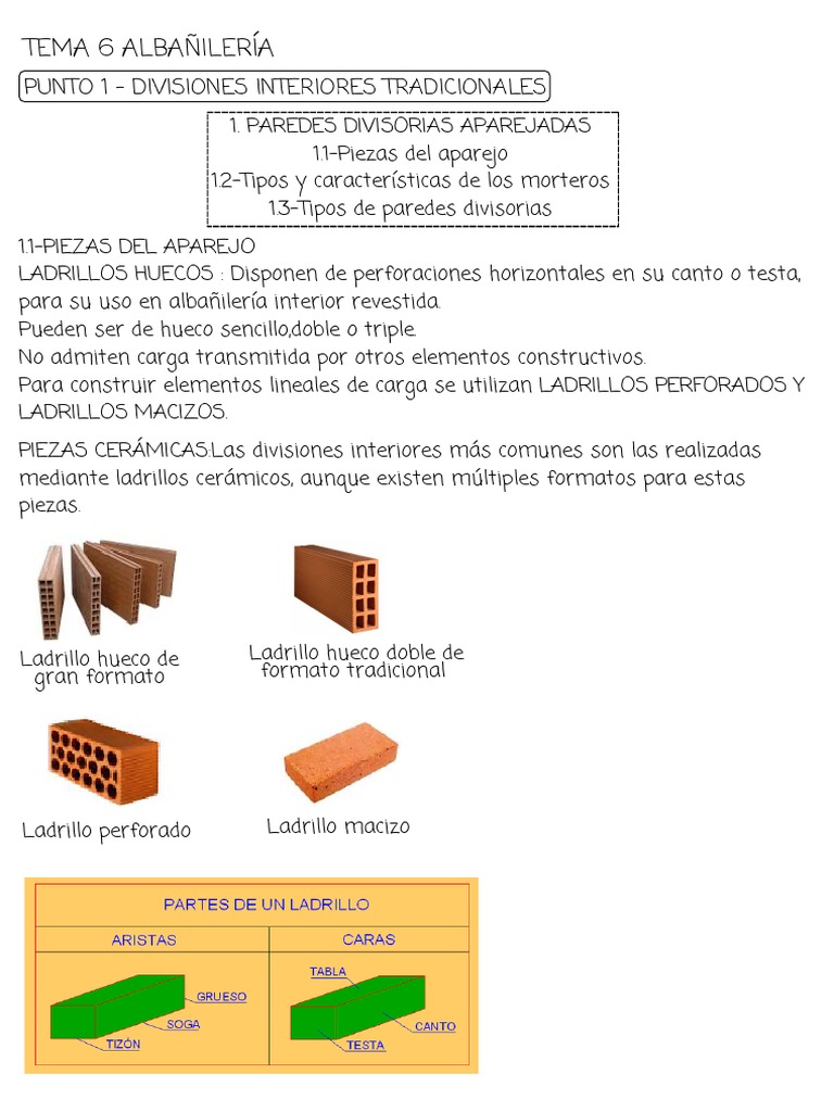 Tema 6 Materiales | PDF | Mortero (Albañilería) | Ladrillo