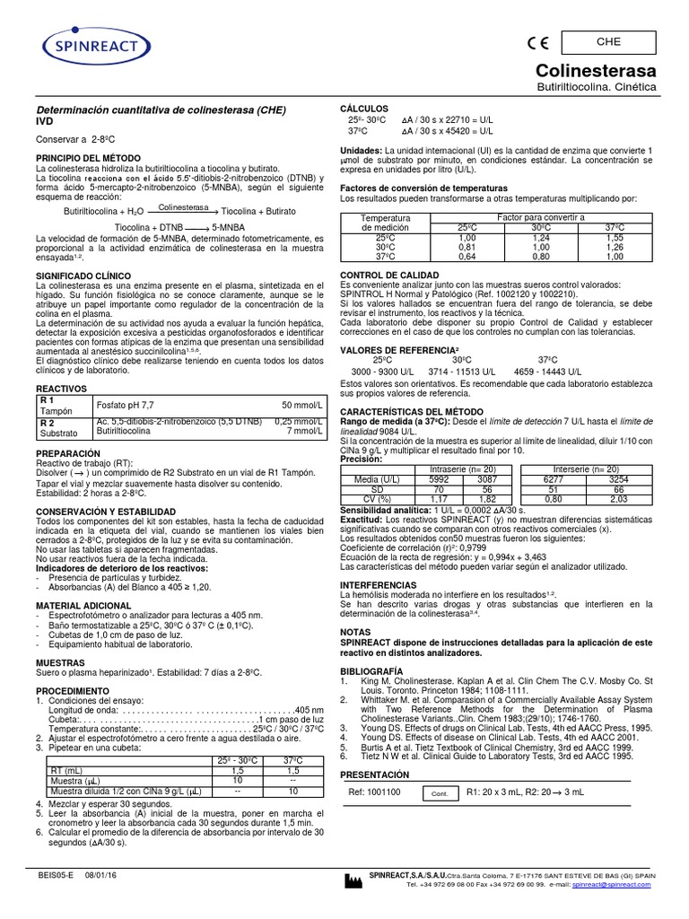 Inserto Spinreact Colinesterasa 1001100 | PDF