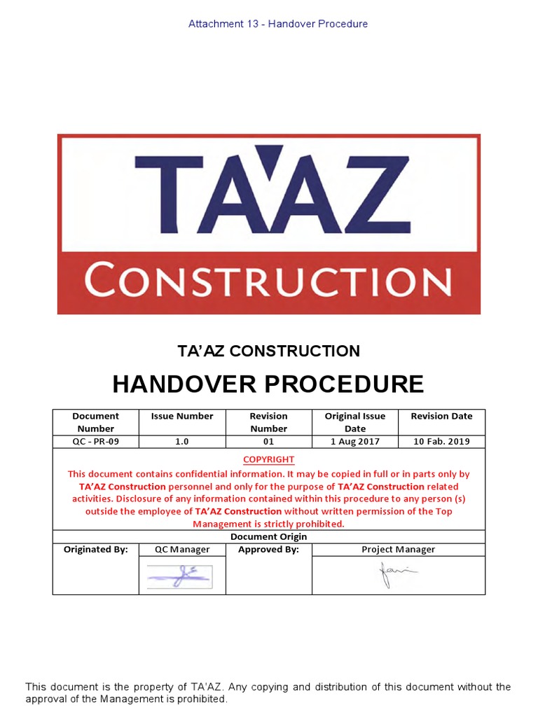 Attachment 13 - Handover Procedure | PDF | Electrical Engineering | Manufactured Goods