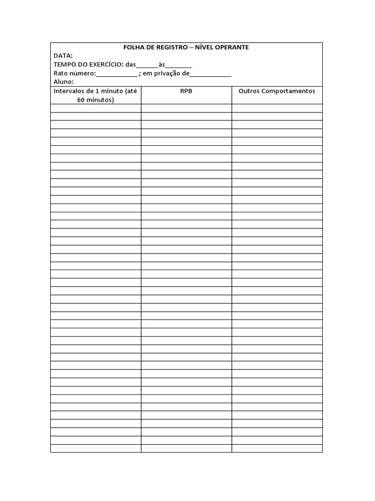 01 Folha de Registro - Nível Operante | PDF