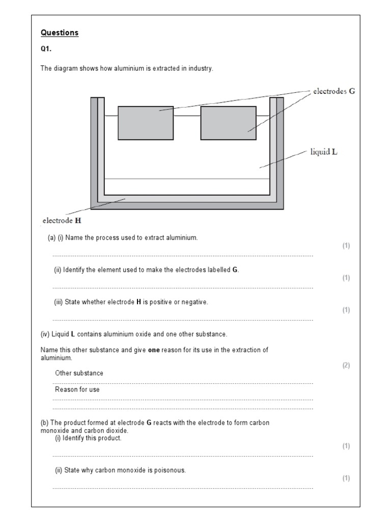 Aluminium Extraction and Electrolysis Questions | PDF | Chlorine | Redox