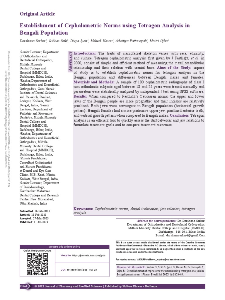 Establishment of Cephalometric Norms Using.119 | PDF | Statistics ...