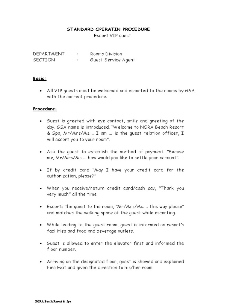 VIP Guest Escorting Procedure | PDF