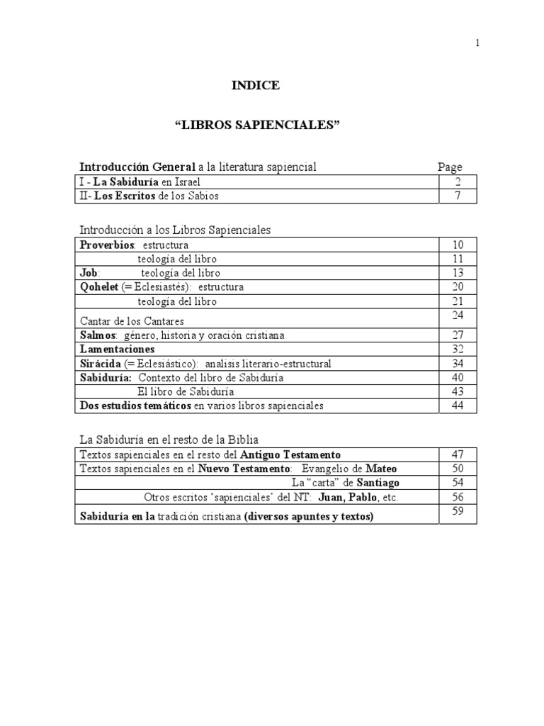Indice Libros Sapienciales | PDF