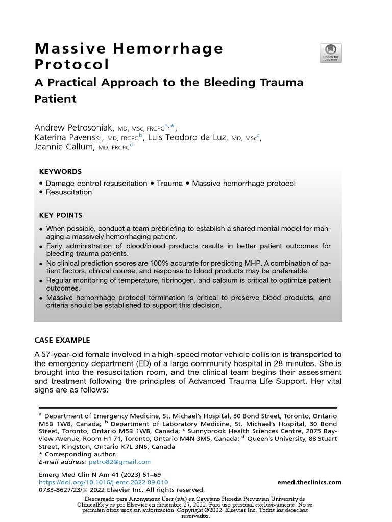 Massive Hemorrhage Protocol | PDF | Bleeding | Blood Transfusion
