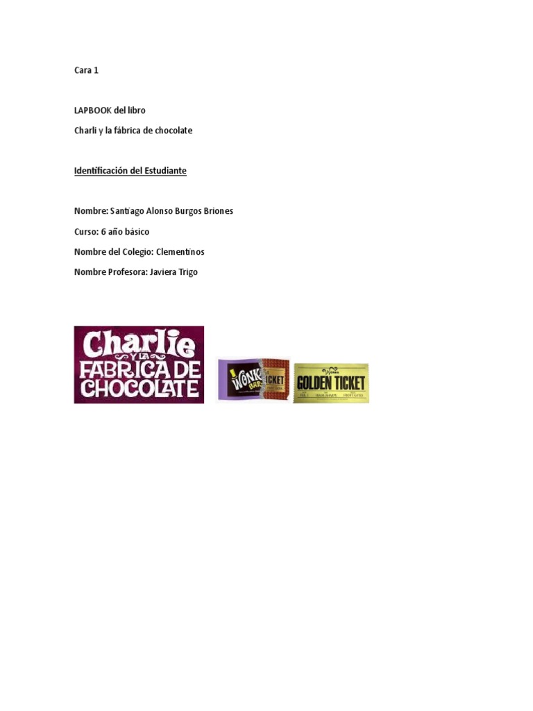 Trabajo Lectura Charlie y La Fabrica de Chocolate | PDF | Novela negra ...