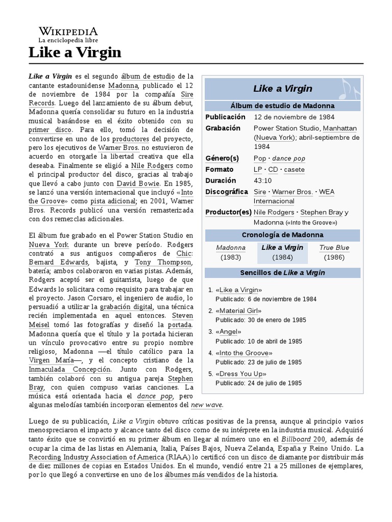 Like A Virgin | Descargar gratis PDF | Trabajos | Industria de la música
