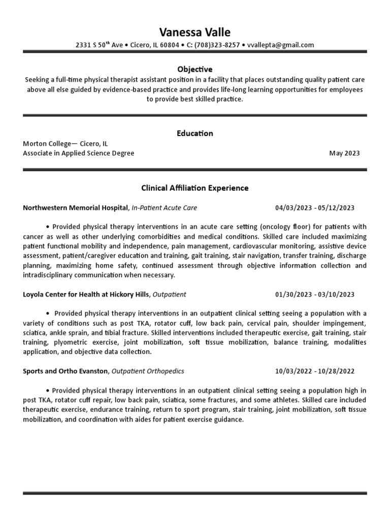 Pta Resume 2023 | PDF | Physical Therapy | Patient