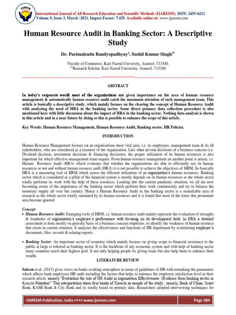 Human Resource Audit in Banking Sector | PDF | Human Resources | Audit
