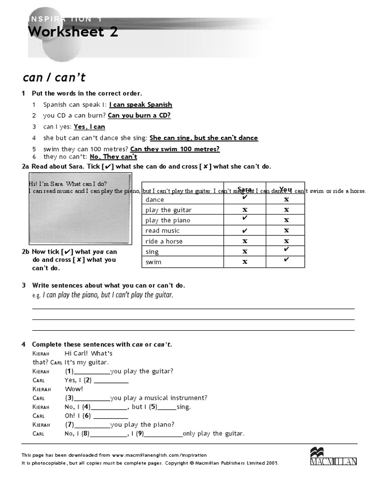 Practica CAN, CAN'T 1 | PDF