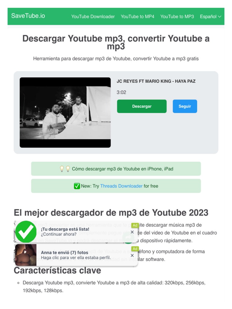Descarga Youtube Mp3, Convierte Youtube A Mp3 Mejor 2023 - SaveTube ...