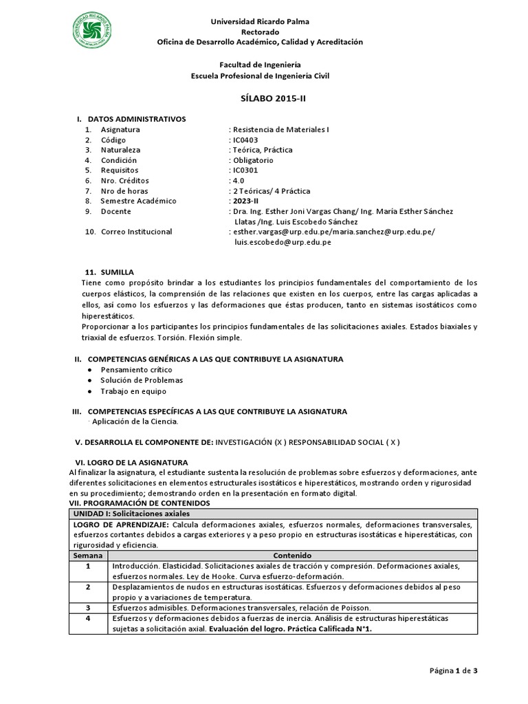 Silabo Rmi Urp | PDF | Viga (Estructura) | Doblar