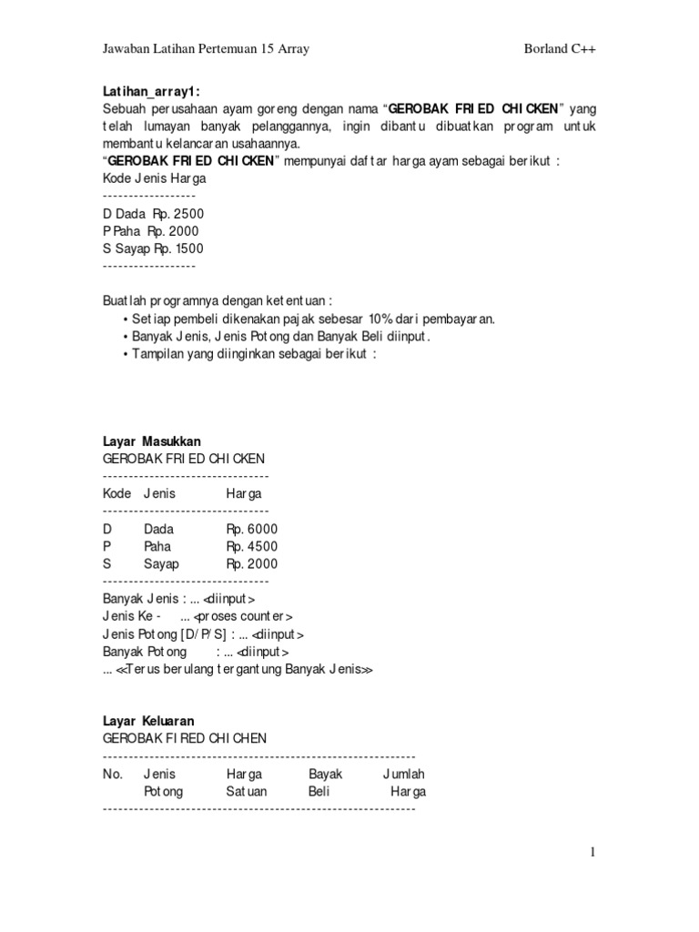 Jawaban Latihan Pertemuan 15 Array | PDF