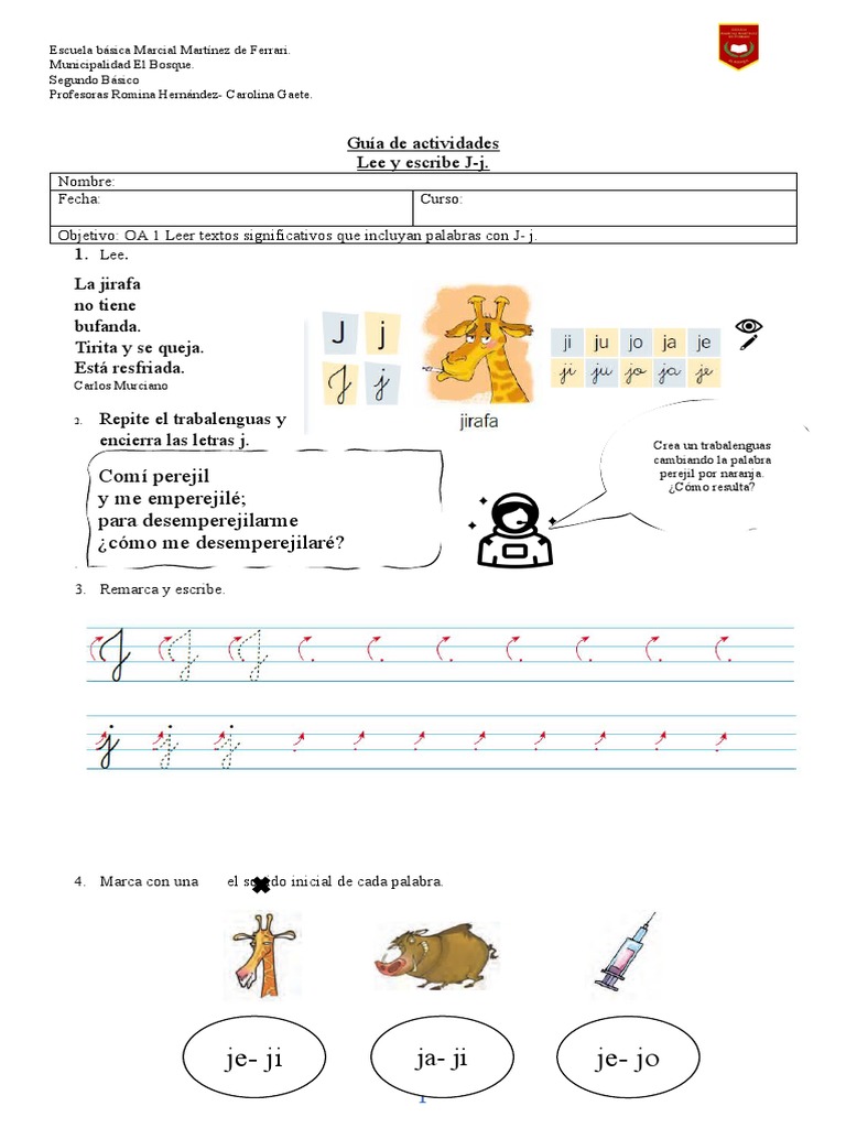 Guía Clase 10 Consonante J | PDF
