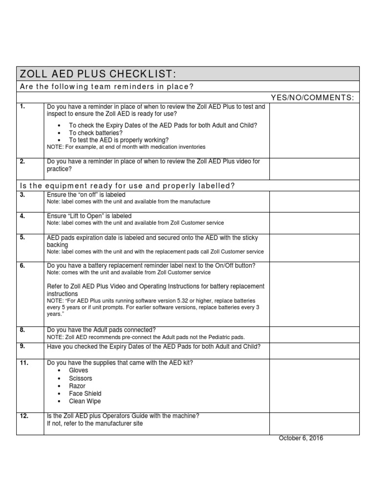 Zoll a Ed Plus Checklist | PDF