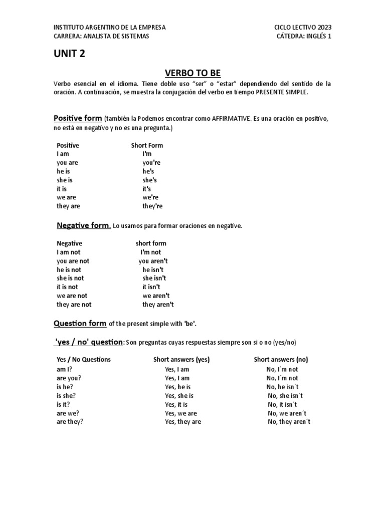 English Verb "To Be" Overview | PDF | Self-Improvement