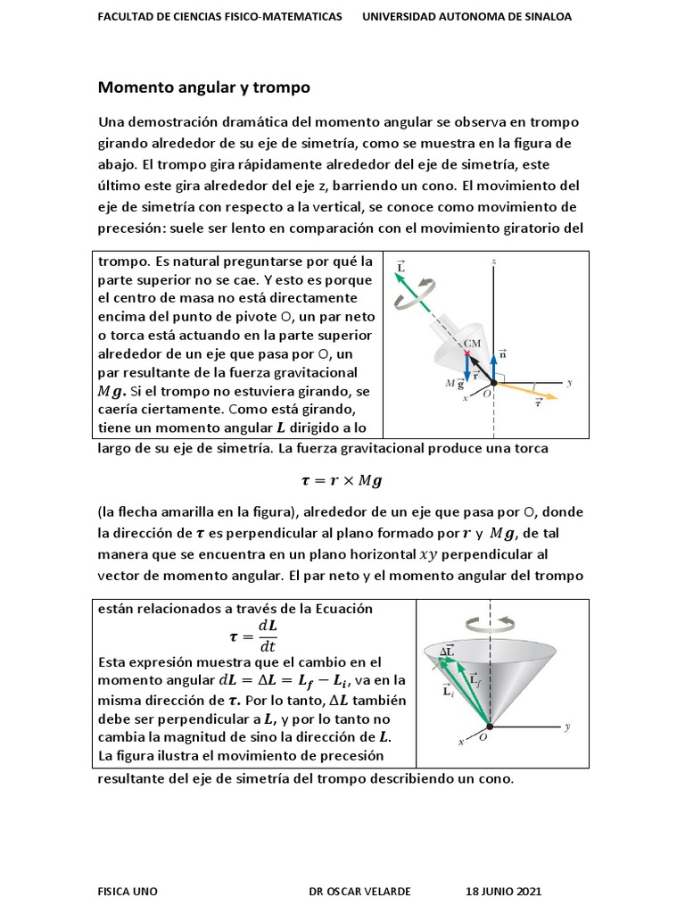 Momento Angular y Precesión del Trompo | PDF | Rotación | Giroscopio