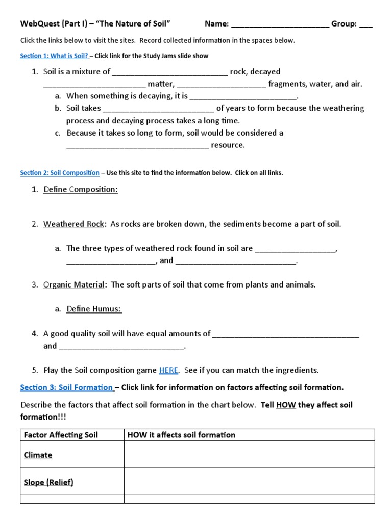 WebQuest - The Nature of Soil | PDF | Soil | Organic Matter
