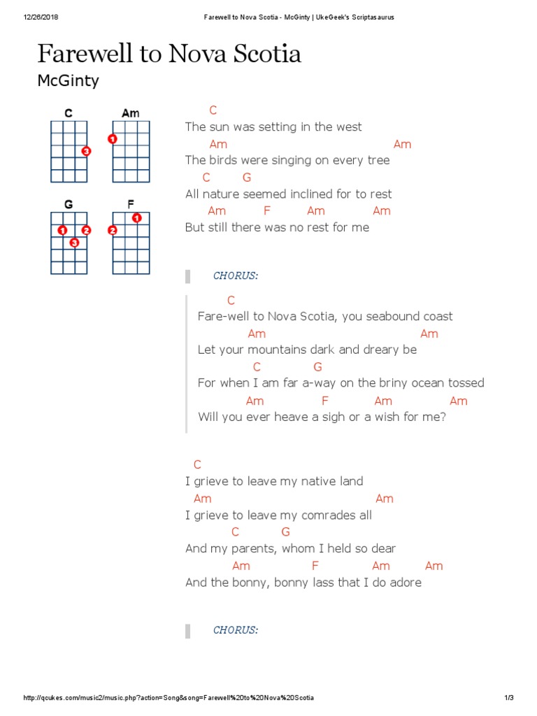 Farewell to Nova Scotia - McGinty _ UkeGeek's Scriptasaurus | PDF ...