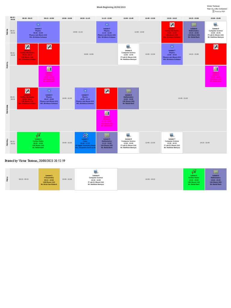 Timetable | PDF | Science | Mathematics