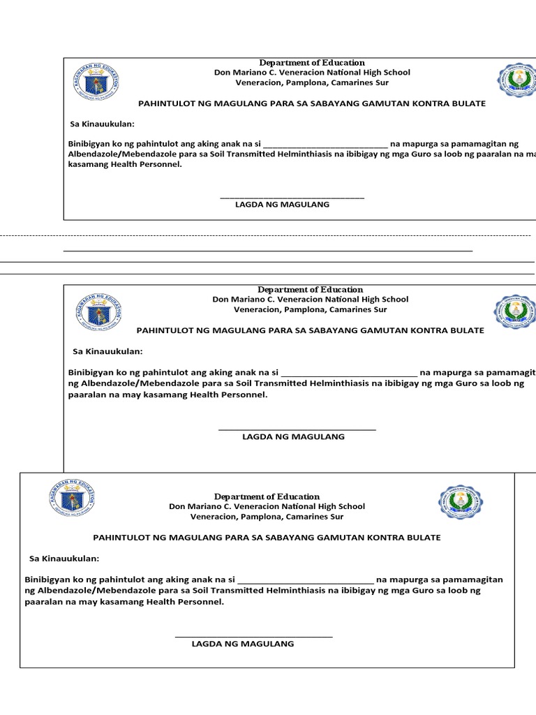 Deworming Parent Consent 2023 | PDF