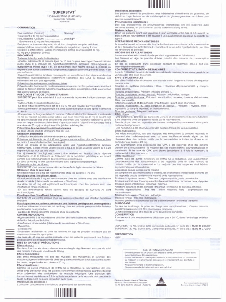 Notice Superstat 10mg Comp. Pelli. B 30 Et B 90 | PDF ...
