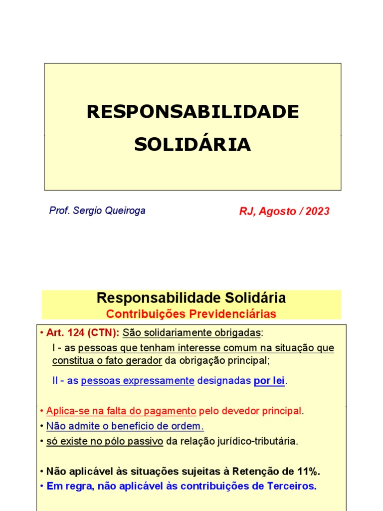 02 Responsabilidade Solidária - AGO 2023 | PDF | Consórcio | Direito ...