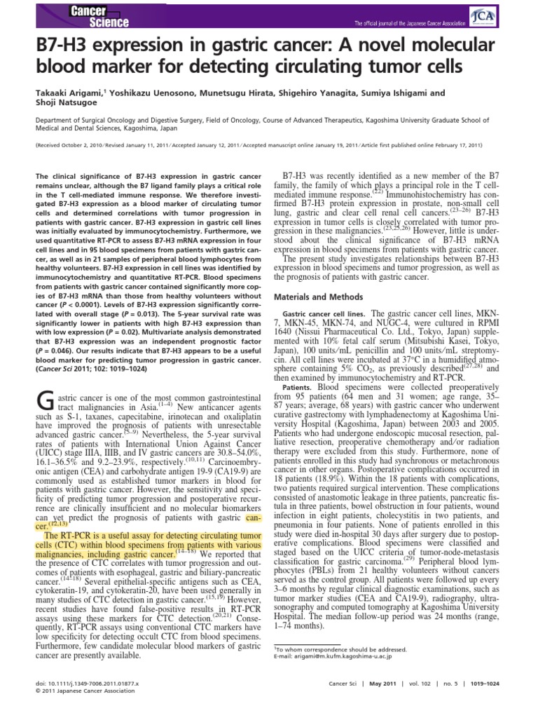 B7-H3 Expression in Gastric Cancer | PDF | Cancer | Metastasis