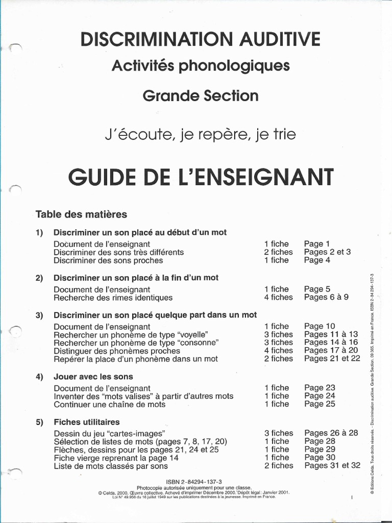 Discrimination Auditive 1 Celda | PDF