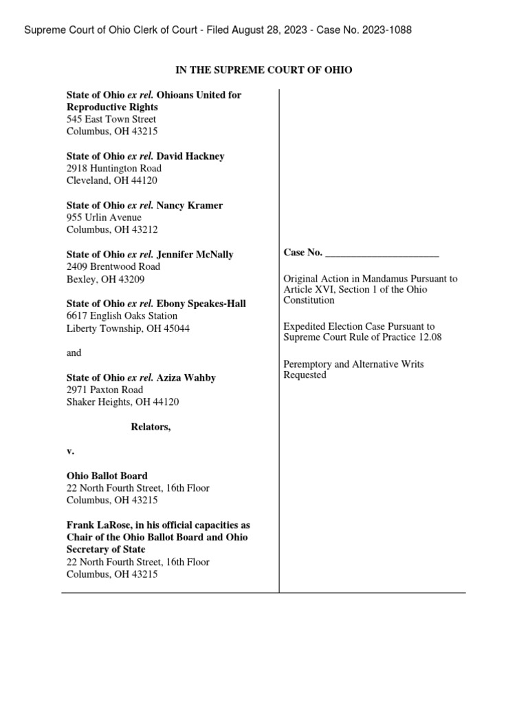 Ohio Reproductive Rights Ballot Challenge | PDF | Pregnancy | Abortion