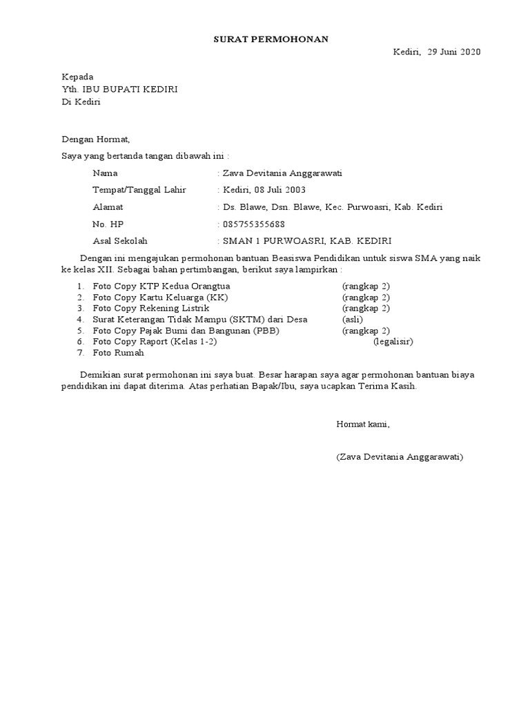 CONTOH SURAT PERMOHONAN | PDF