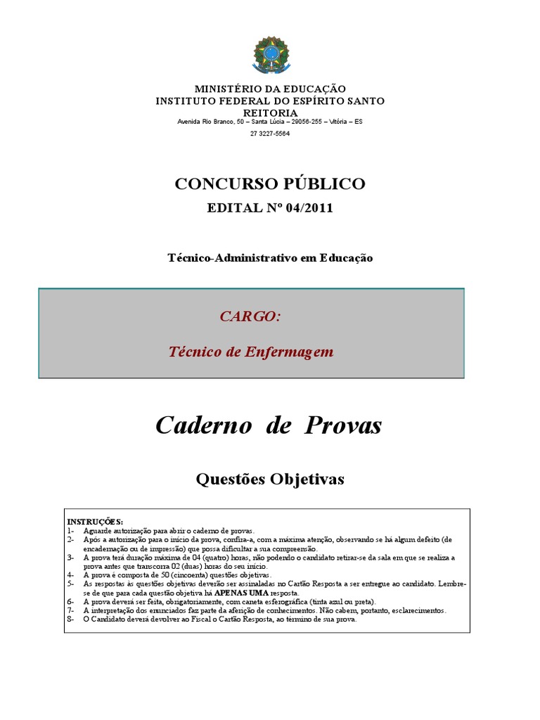 Concurso Tae Tecnico Enfermagem 2011 04 | PDF | Esterilização ... Concurso Tae Tecnico Enfermagem 2011 04 | PDF | Esterilização ...