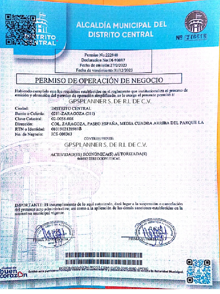Permiso de Operacion PLANNER | PDF