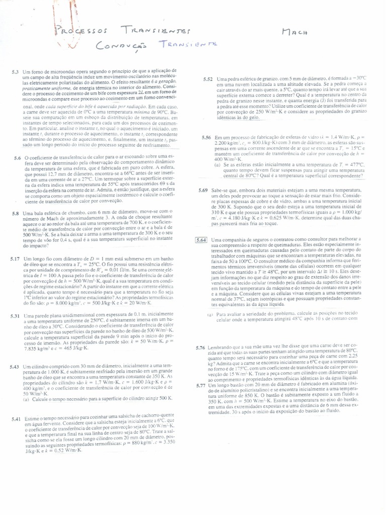 Lista 05 - Condução Transiente | PDF