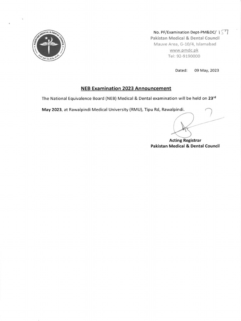 NEB Examination Announcement 2023001 | PDF