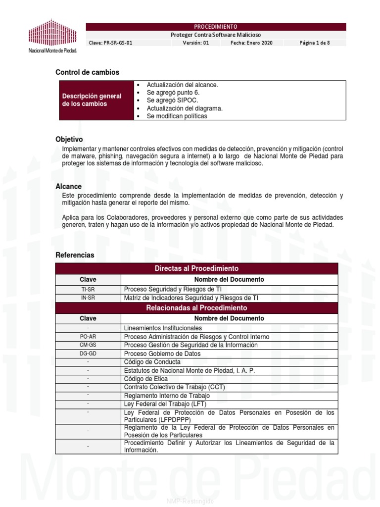 Procedimiento Proteger Contra Software Malicioso | PDF