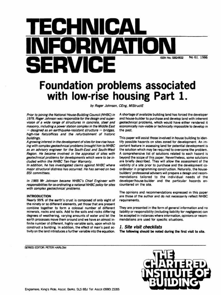 CIOB - Foundations Problems Associated With Low-Rise Housing. Part 1 | PDF