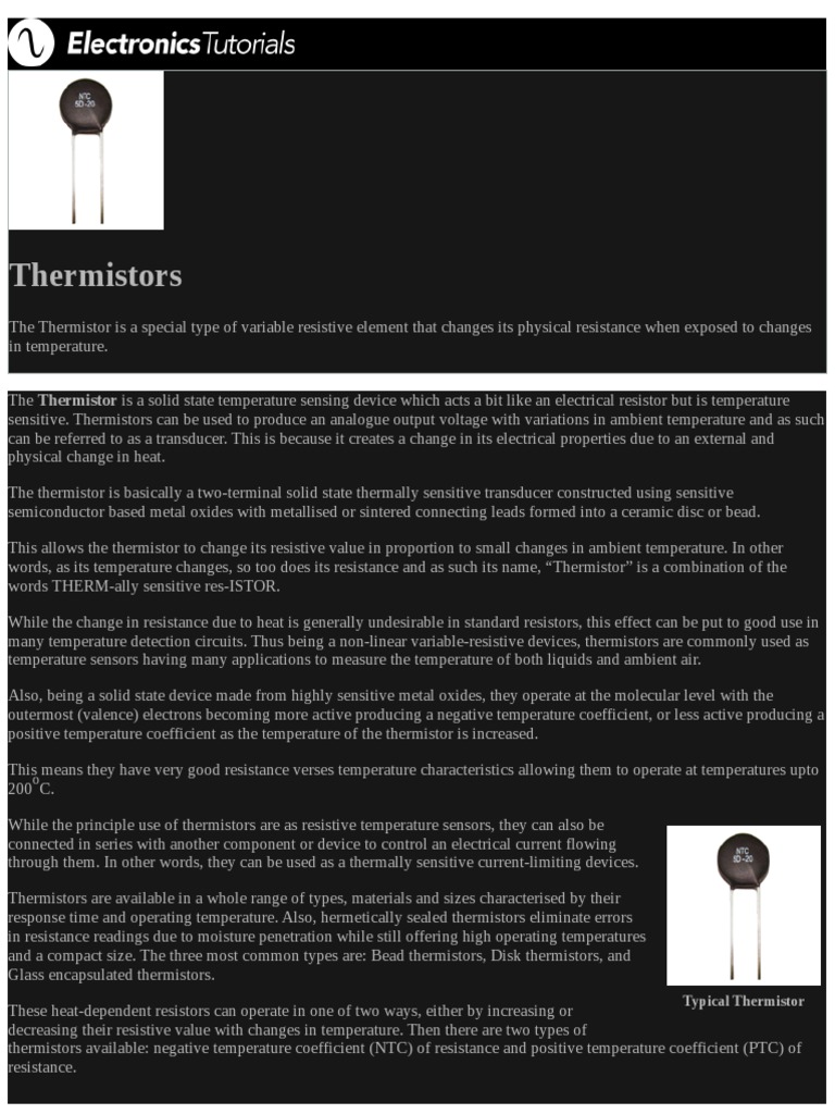 Thermistors and NTC Thermistors | PDF | Electrical Resistance And Conductance | Resistor