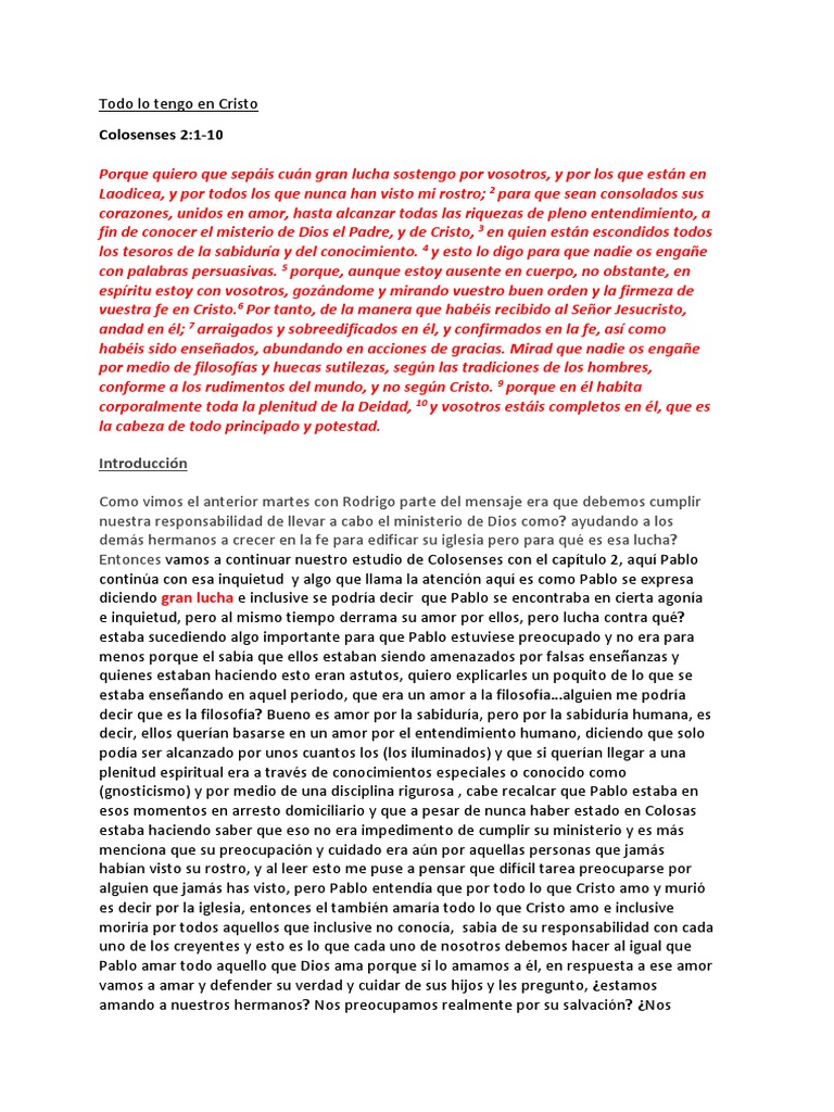Si Te Tengo A Ti Lo Tengo Todo Colosenses 2 | PDF | Cristo (título) | Amor