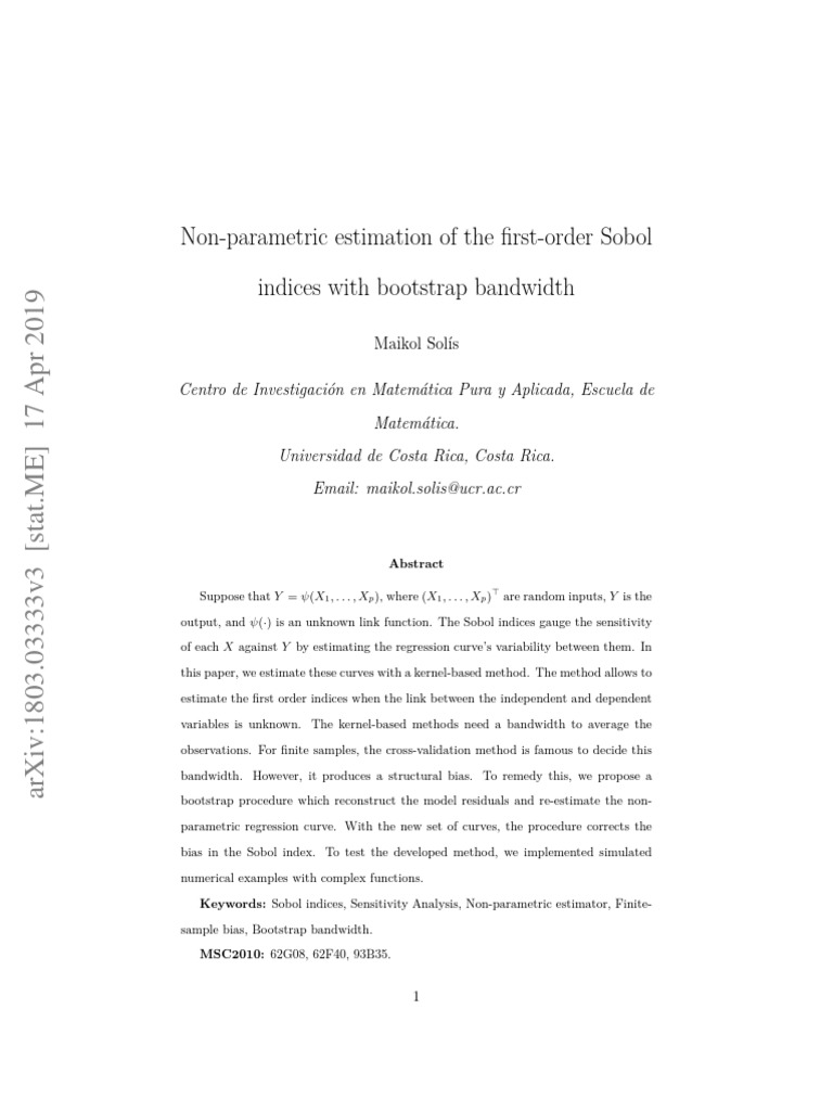 Non-Parametric Estimation of The First-Order Sobol Indices With Bootstrap Bandwidth | PDF