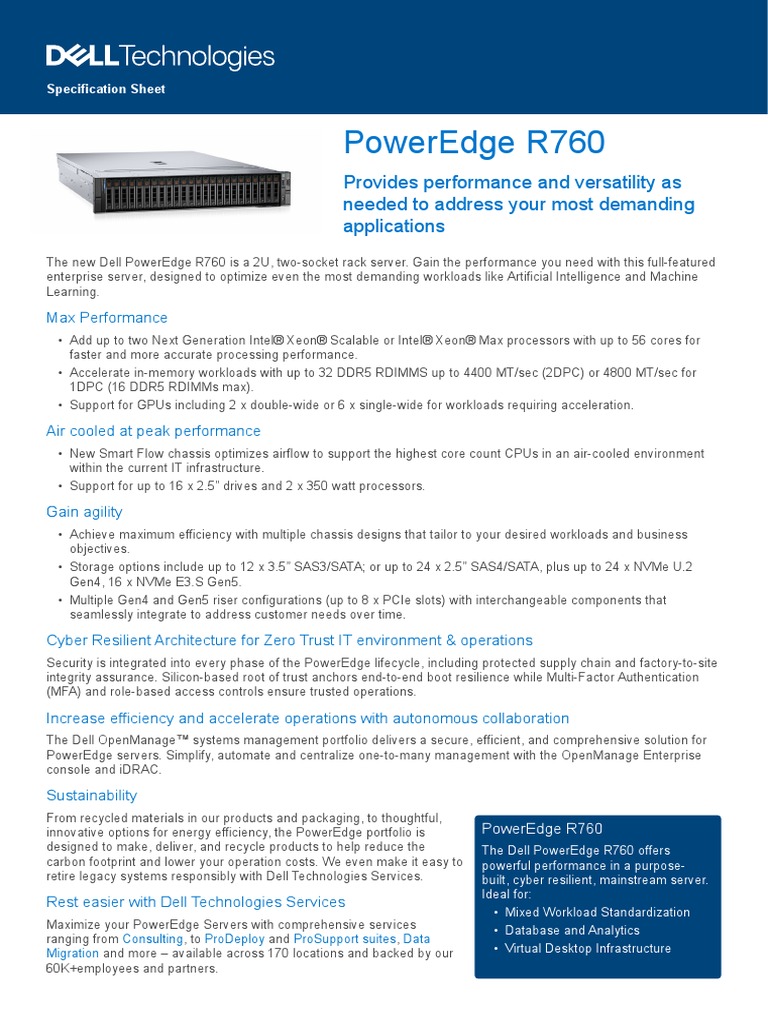Poweredge r760 Spec Sheet | PDF