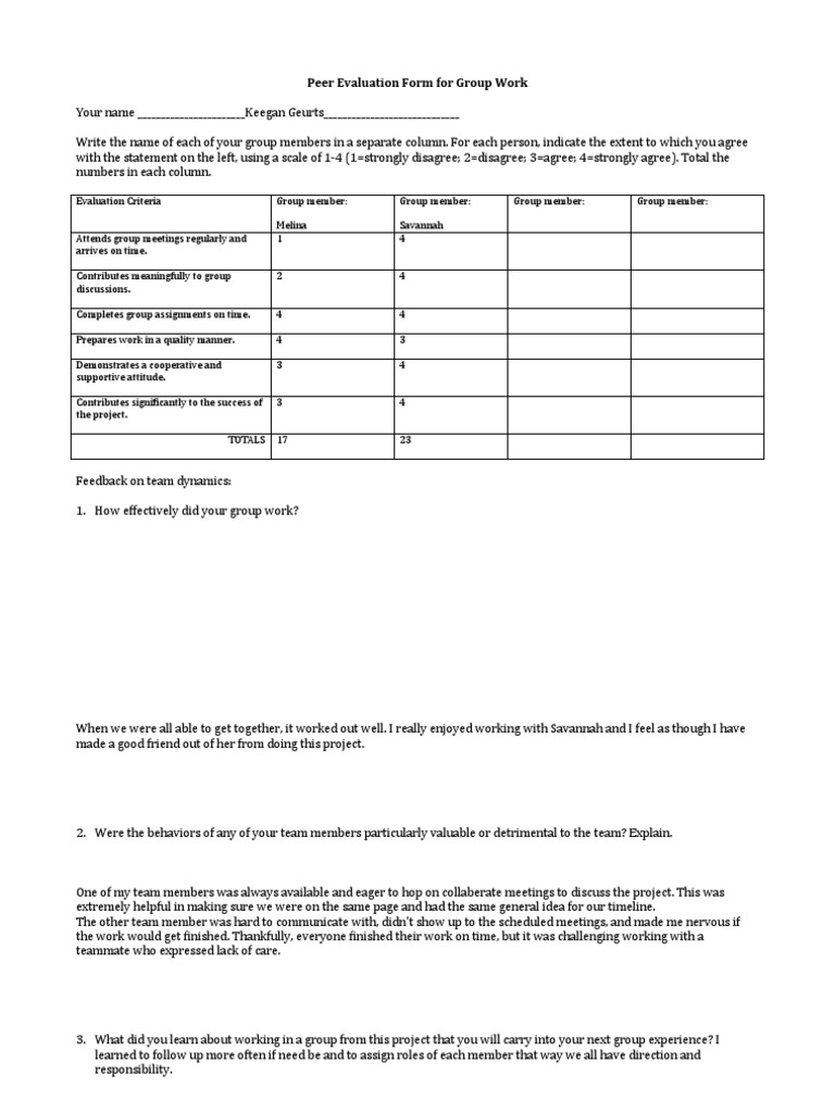 UTF 8''PeerEval GroupWork Formsample1 | PDF