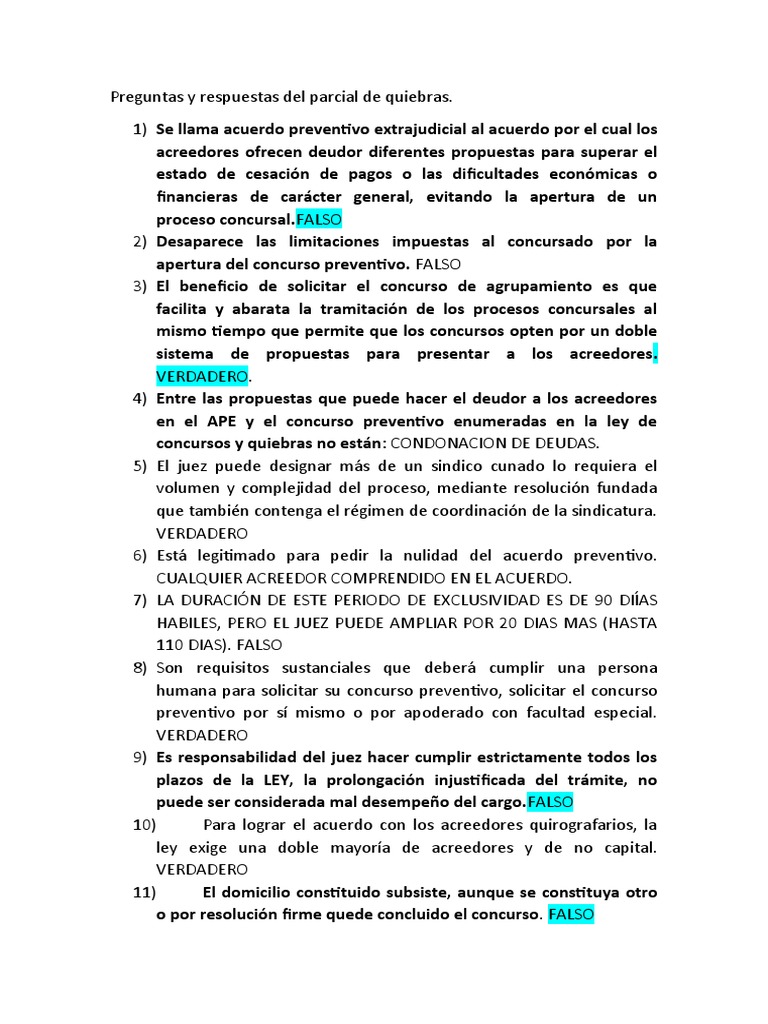 QUIEBRA PARCIAL 19 Preguntas y Respuestas | PDF | Bancarrota | Pagos QUIEBRA PARCIAL 19 Preguntas y Respuestas | PDF | Bancarrota | Pagos
