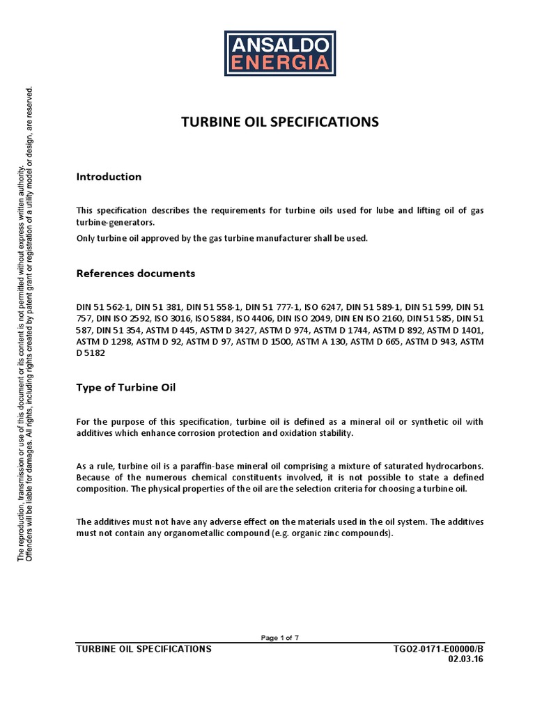Turbine Oil Specifications TGO2-0171-E00000/B 02.03.16 | Download Free ...