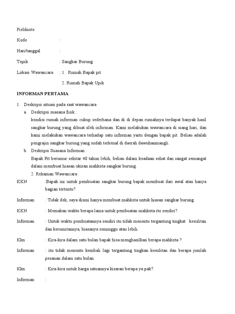 Fieldnote Sangkar Burung 1 | PDF