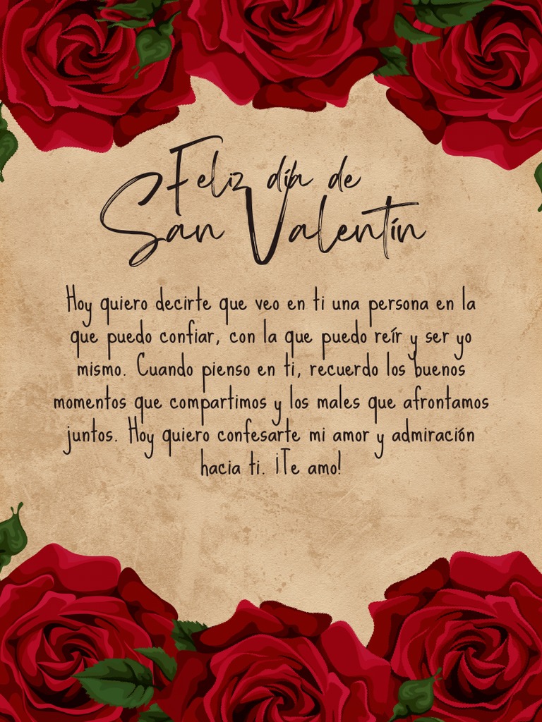 Carta de Amor para San Valentín Floreada Beige y Rojo | PDF