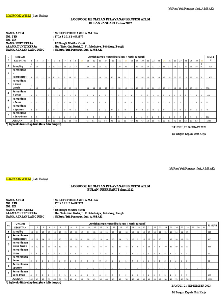 Logbook Kegiatan ATLM Bulanan | PDF